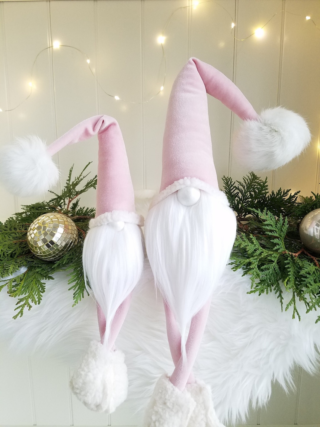 Light Pink Velvet Gnome Set Light Pink Christmas Decor Girly - Etsy