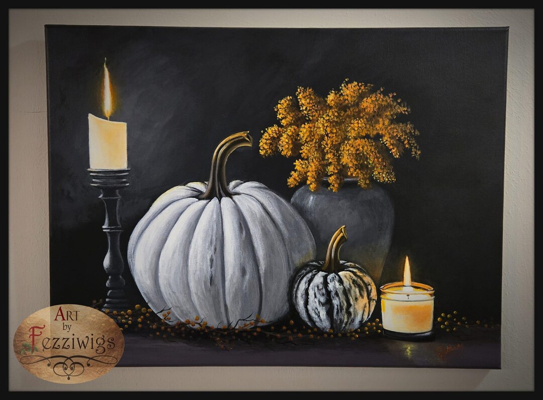 Original 11"x 14" "candlelit Harvest" Pumpkins & Candlelight Painting ...