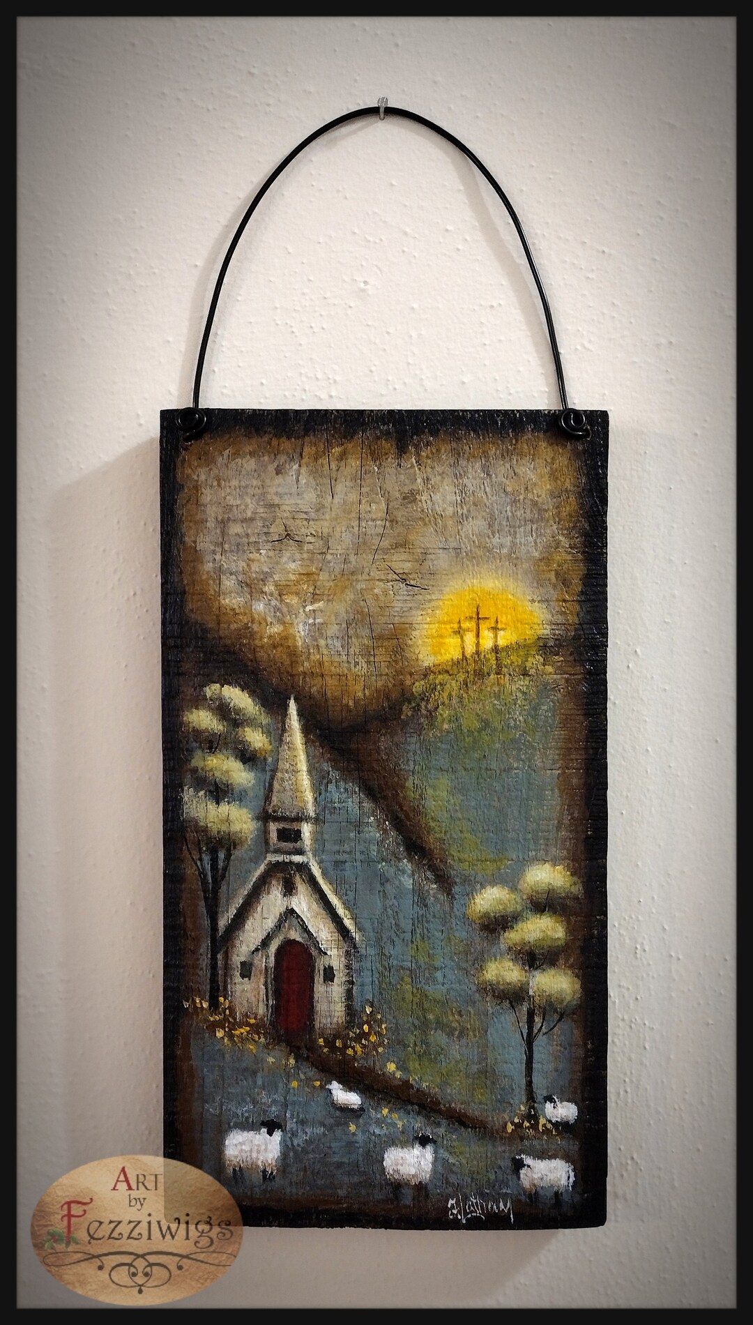 Original Spring/summer "sunday Morning" 5"x10" Painting on Reclaimed ...