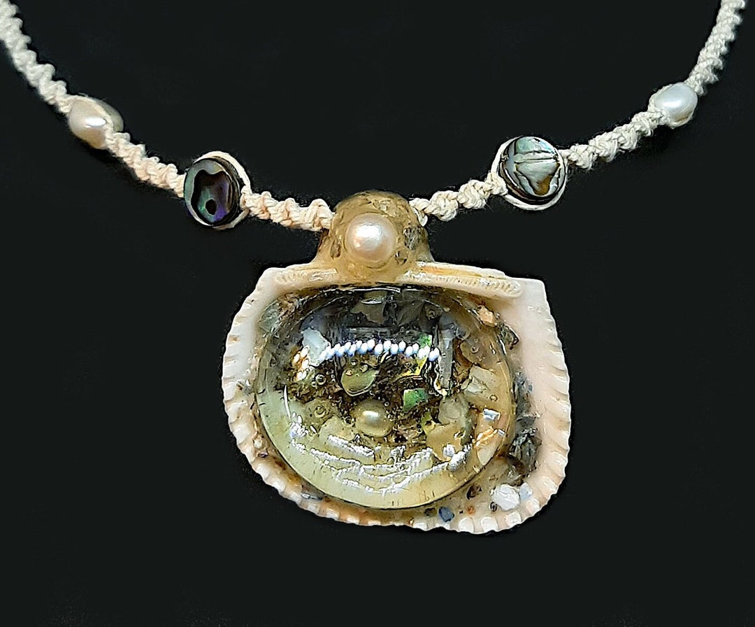 Hand Sculpted "ocean's Jewel" Shell Pendant / Adjustable Spiral Hemp ...