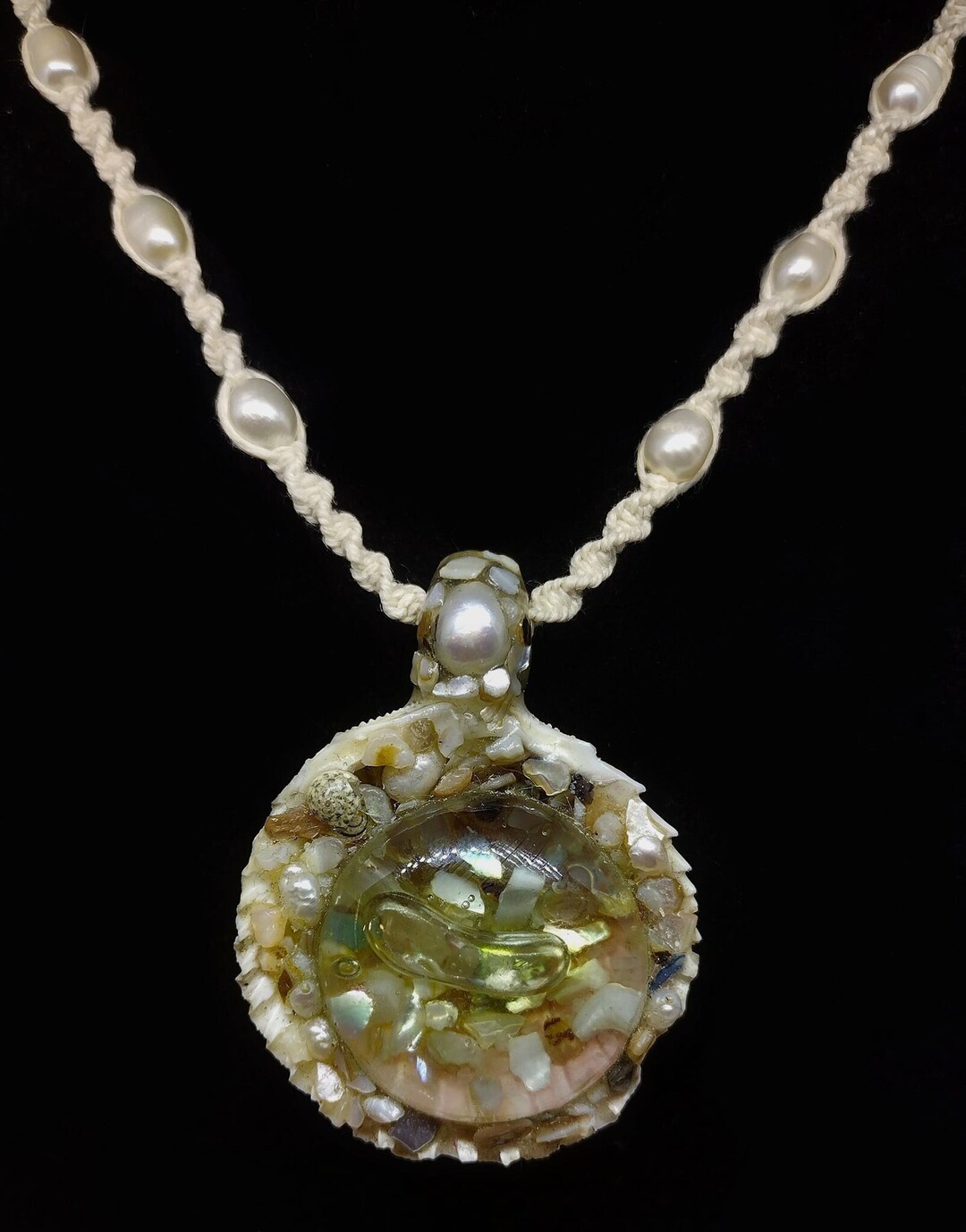 Hand Sculpted "ocean's Jewel" Shell Pendant / Adjustable Spiral Hemp ...