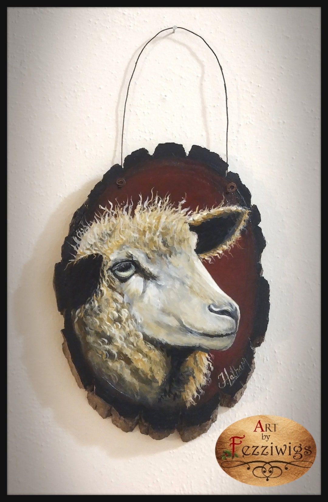 Hand Painted Rustic/primitive/country/sheep on Wood Log Slice - Etsy