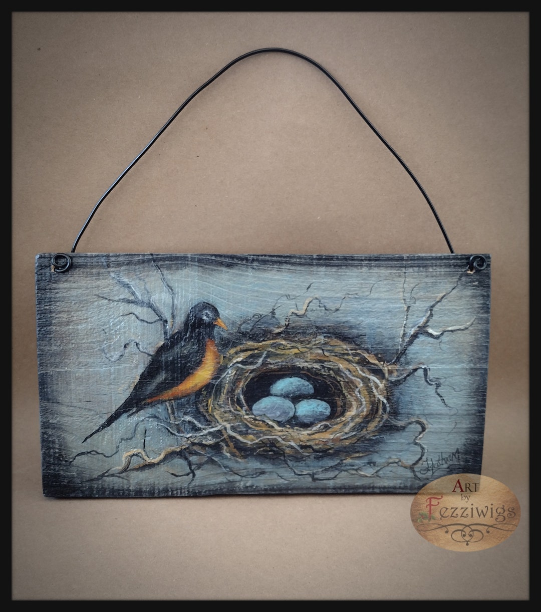 Original "robin and Nest" Spring/easter 5"x10" Painting on Reclaimed ...