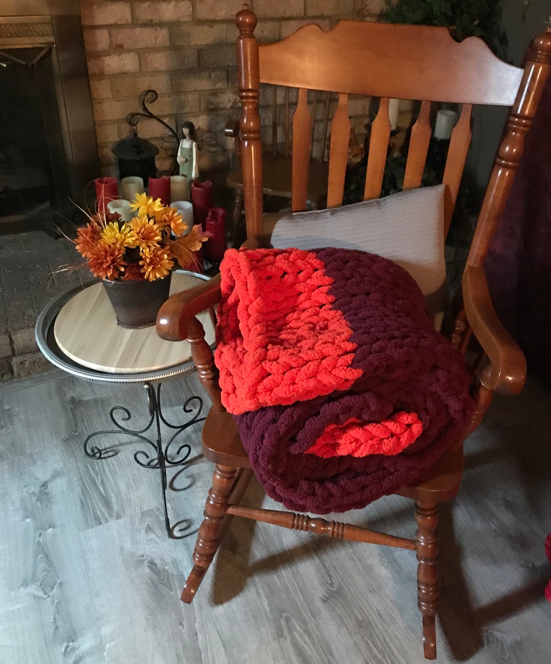 Maroon and Orange - Chunky Blankets - Handmade Knitted Blanket, Heavy ...
