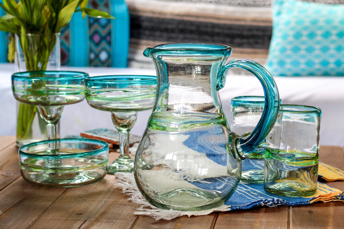 Hand Blown Glass Pitcher - Etsy