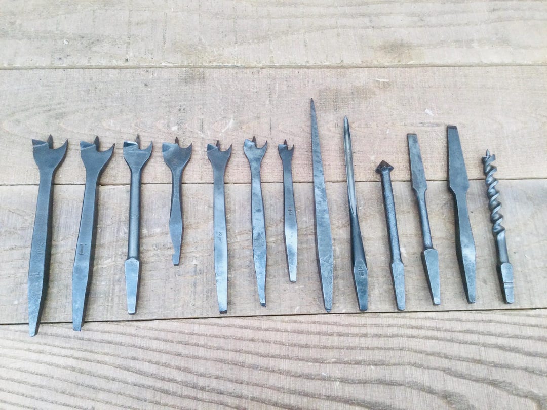Vintage Carpentry Brace Bits Set – Tool Roll, Centre Bits, Countersink ...