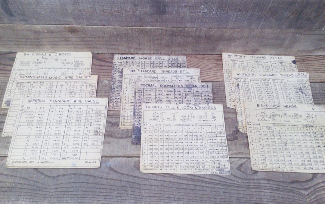 Vintage Precision Engineers Reference Tables & Data Charts Sheet - Etsy