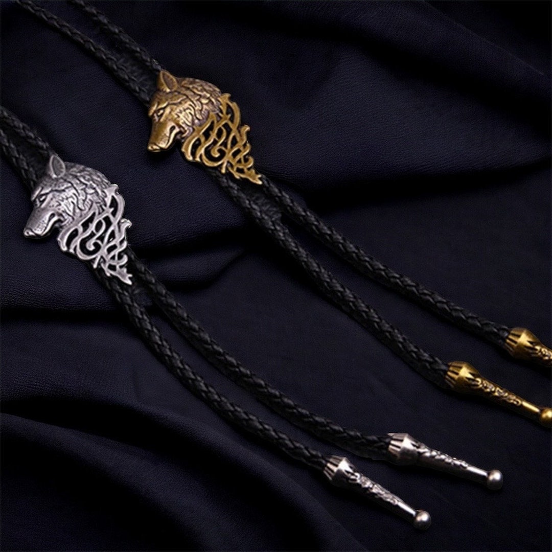 Handmade Gold or Silver Wolf Leather Bolo Tie - Etsy