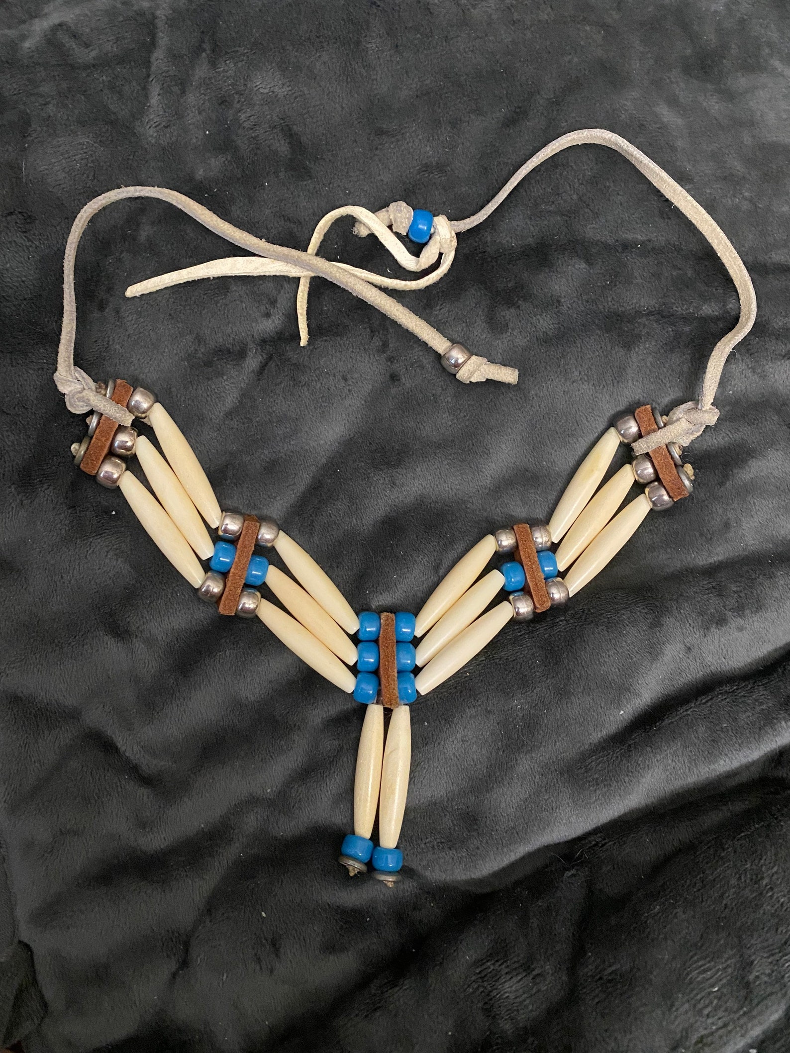 Beaded Handmade Vintage Native American Choker/necklace on Leather Cord ...