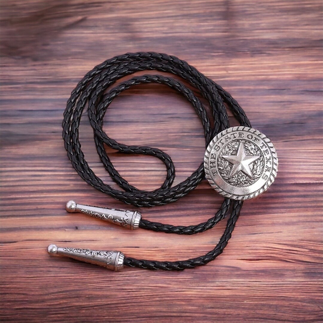Texas State With Star Bolo Ties Silver With Black Leather Handmade - Etsy