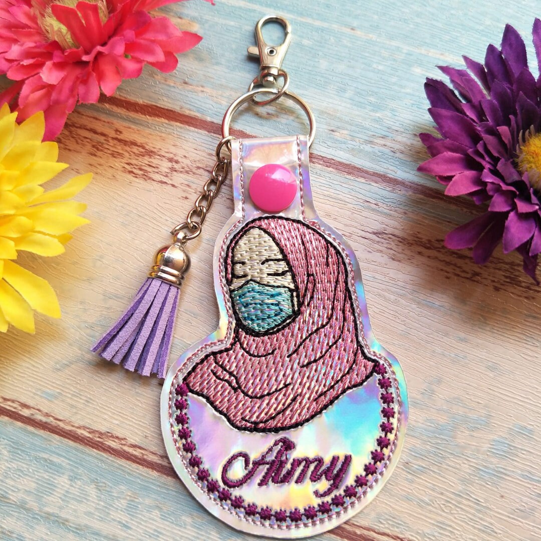 Personalize Girl Wearing Face Mask Snap Tab , Embroidery Digital File ...