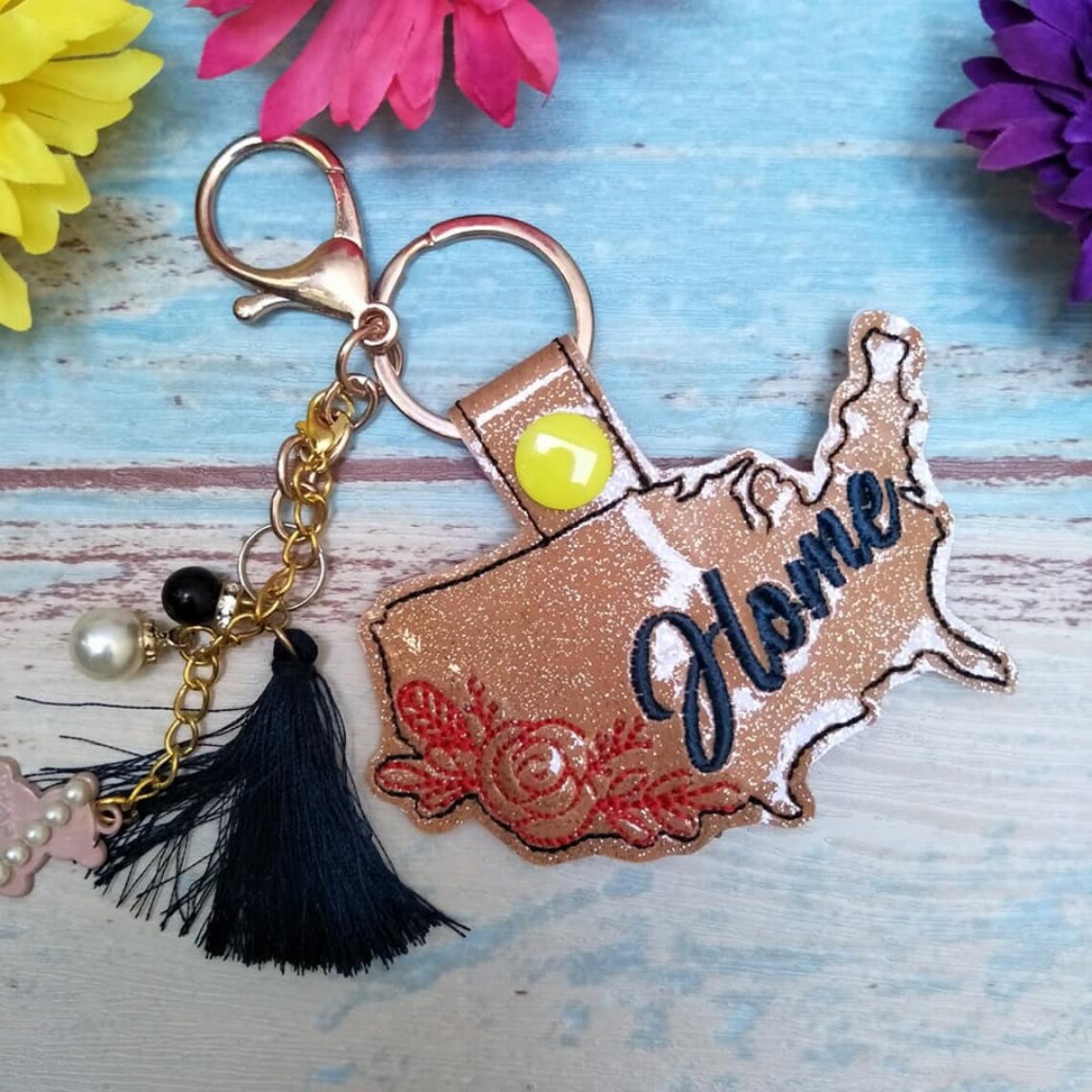 America Map ITH Key Fob Embroidery Design File Snap Tab in | Etsy