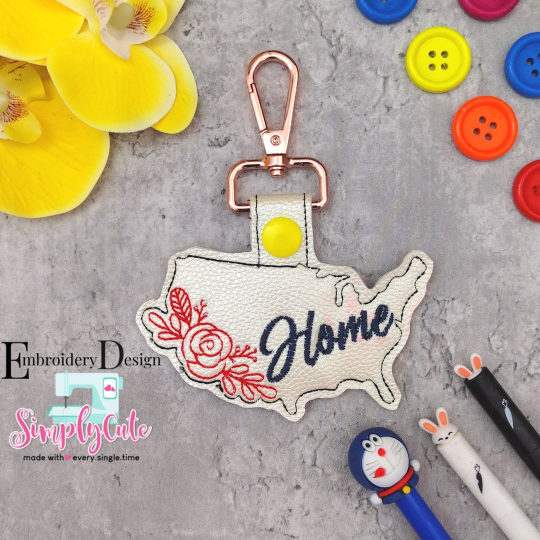 America Map ITH Key Fob Embroidery Design File, Snap Tab, in the Hoop ...