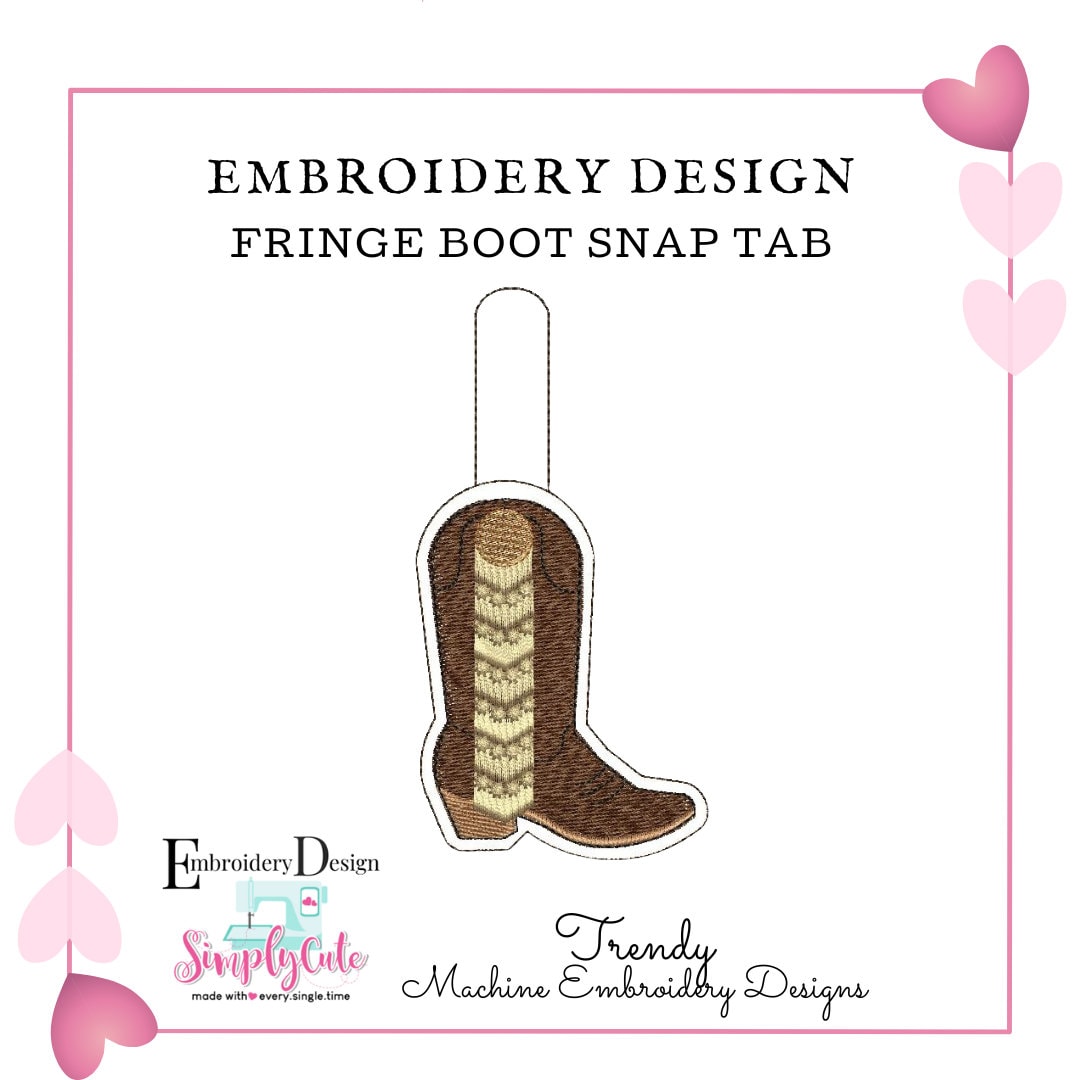 Cowboy Boots Fringed ITH Snap Tab Embroidery Designs, ITH Cowboy Boot ...