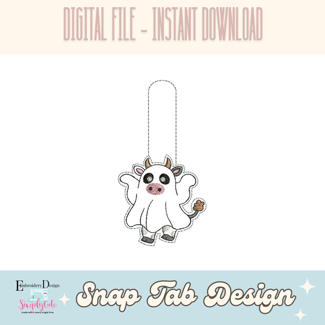 Cow Ghost ITH Embroidery Design, in the Hoop Embroidery File, ITH Snap ...