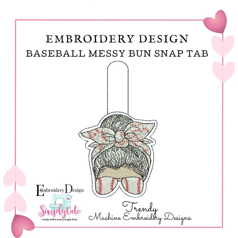 Baseball Mom Messy Bun the Hoop Snap Tab Machine Embroidery Designs ...