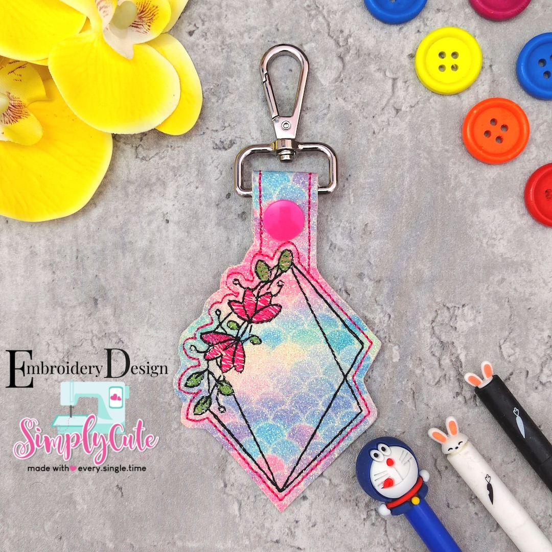 Monogram Frame ITH Key Fob Embroidery Design File, Snap Tab, in the ...