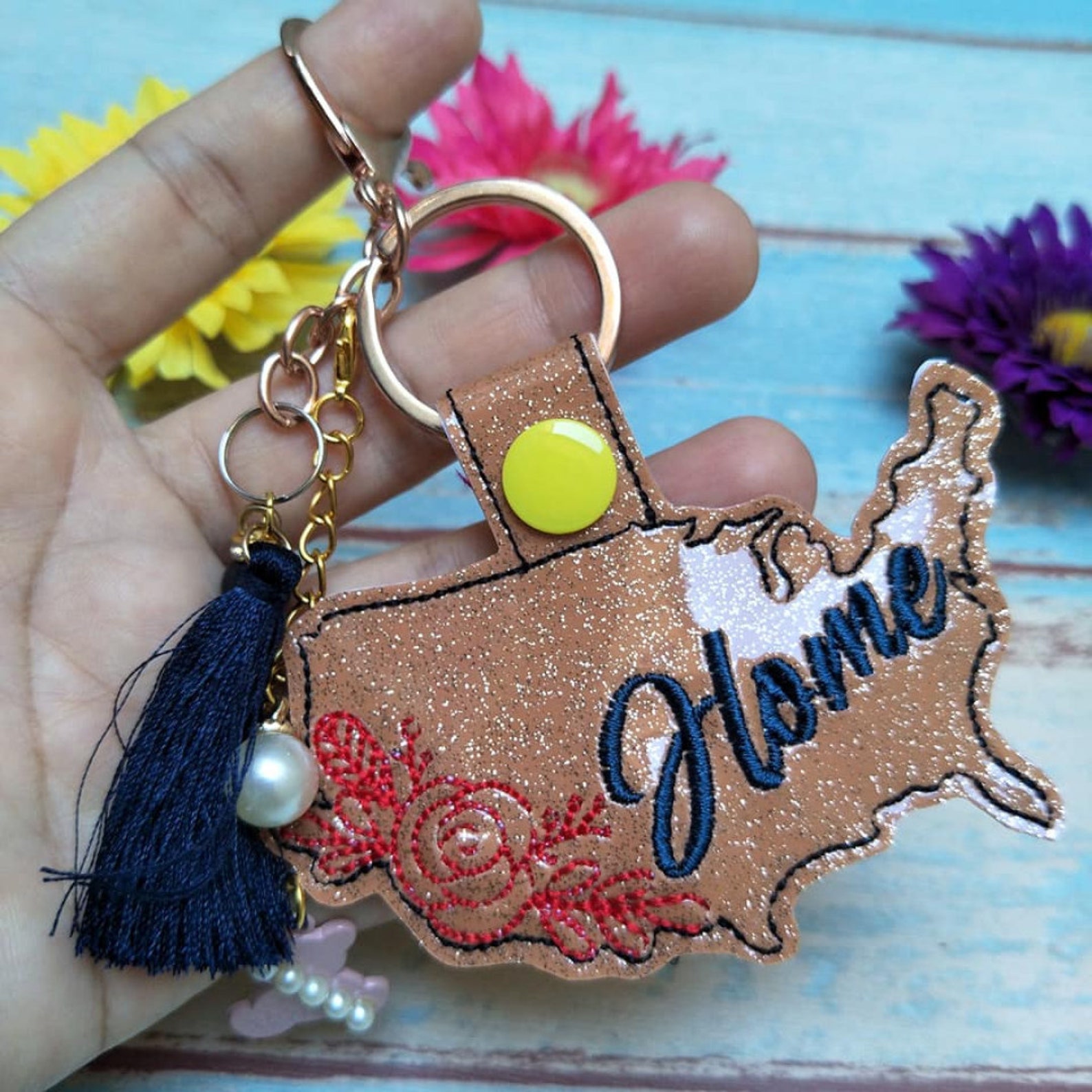 America Map ITH Key Fob Embroidery Design File, Snap Tab, in the Hoop ...