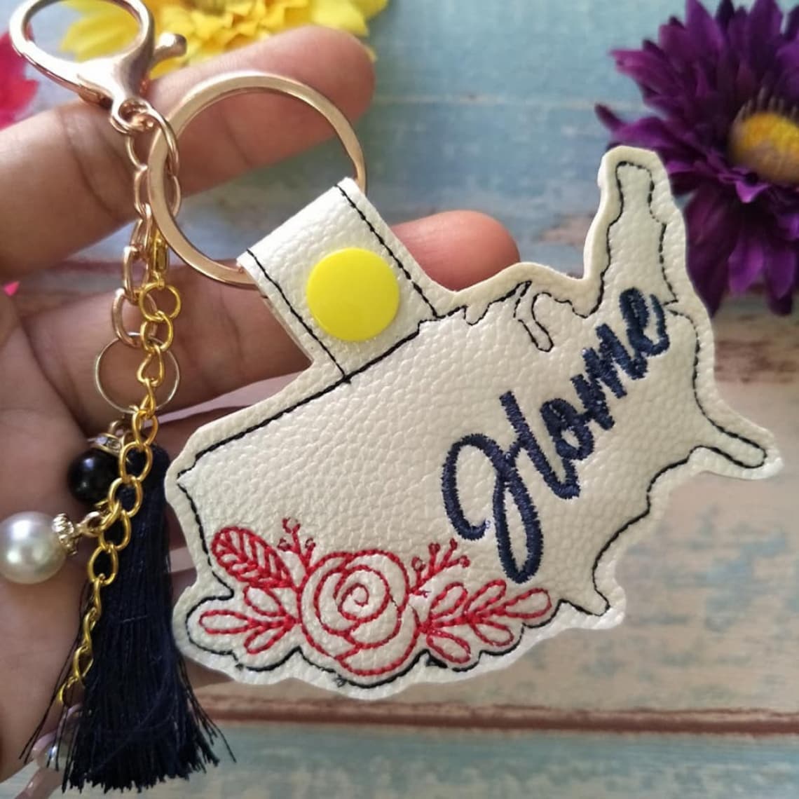 America Map ITH Key Fob Embroidery Design File Snap Tab in | Etsy