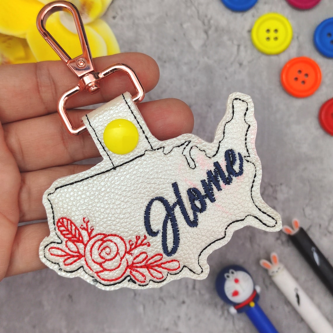 America Map ITH Key Fob Embroidery Design File, Snap Tab, in the Hoop ...