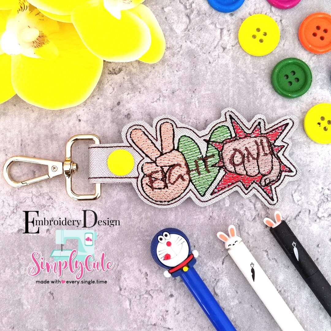 Peace Love Fight on Snap Tab in the Hoop Machine Embroidery Design ...