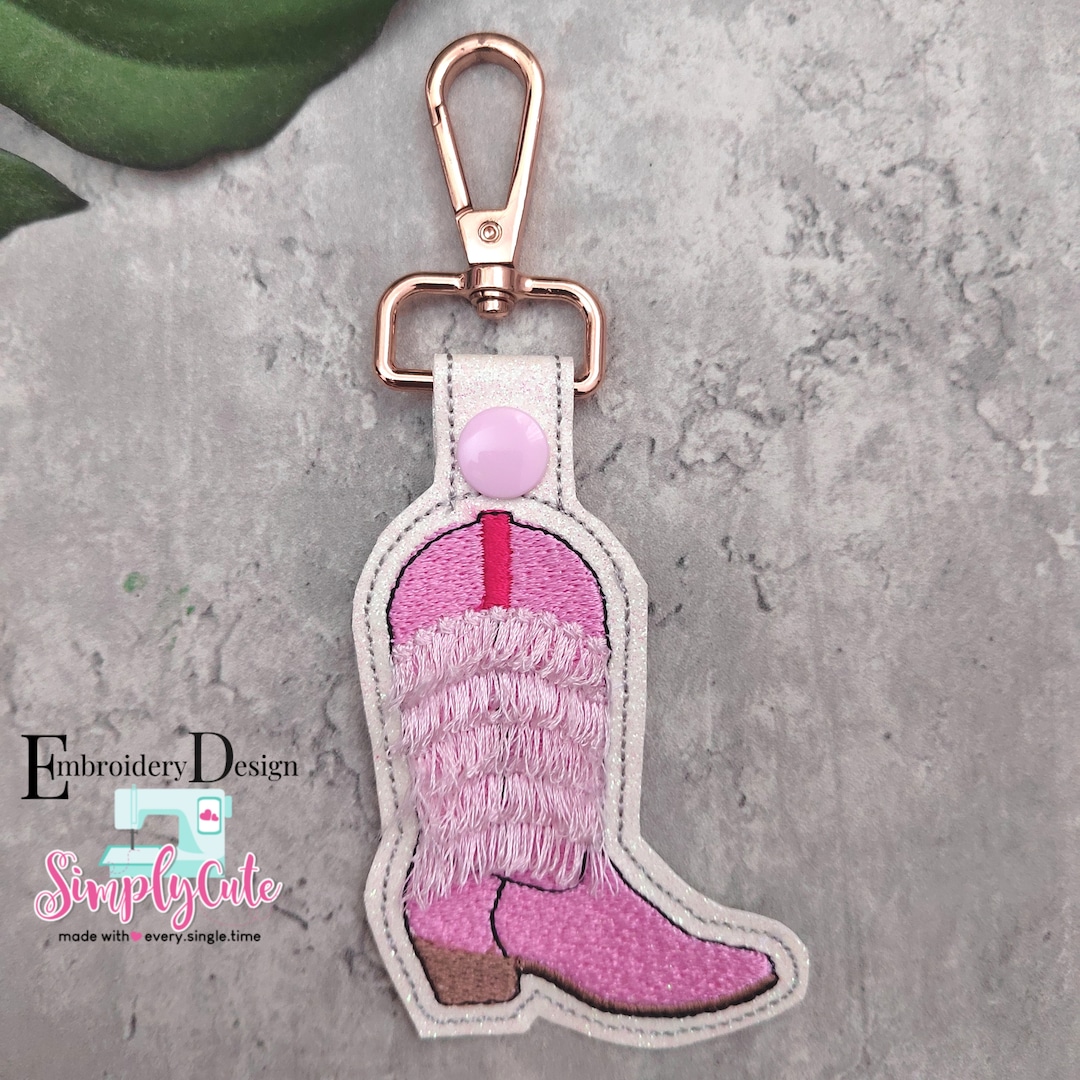 Cowboy Boots Embroidery Designs, ITH Cowboy Boot Snap Tab, Pink Cowgirl ...