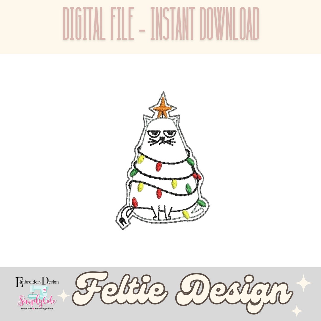 Grumpy Christmas Cat Feltie Embroidery Designs, Christmas Cat Feltie ...