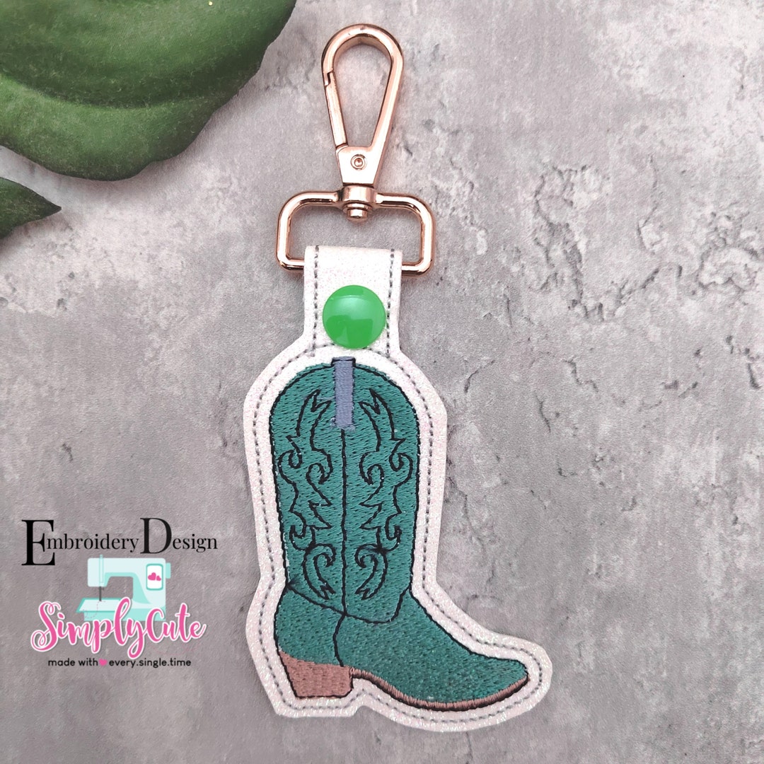 Western Retro Boot Embroidery Designs, ITH Snap Tab Keychain Cowgirl ...