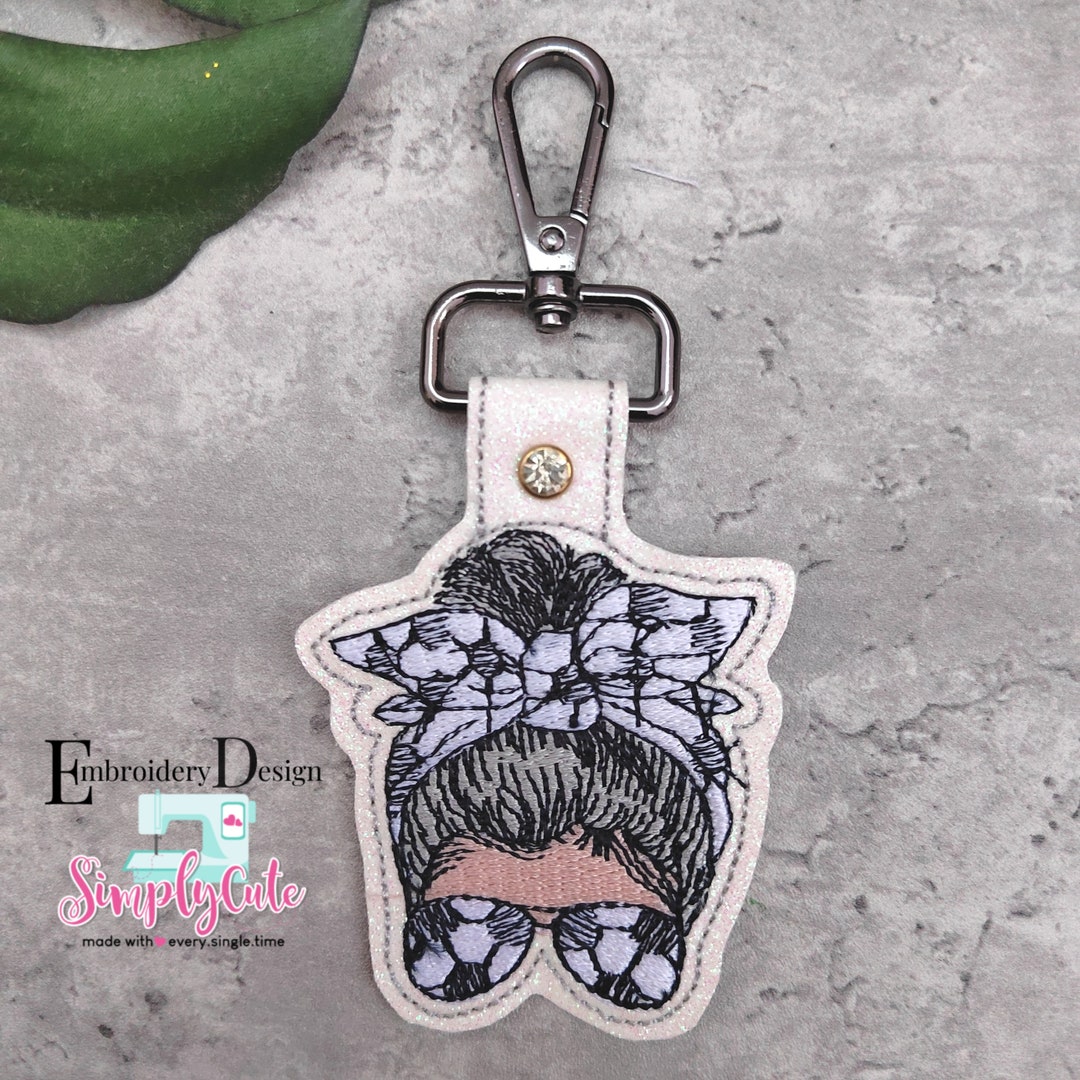 Soccer Messy Bun Mom Embroidery Designs, ITH Snap Tab Key Fob ...