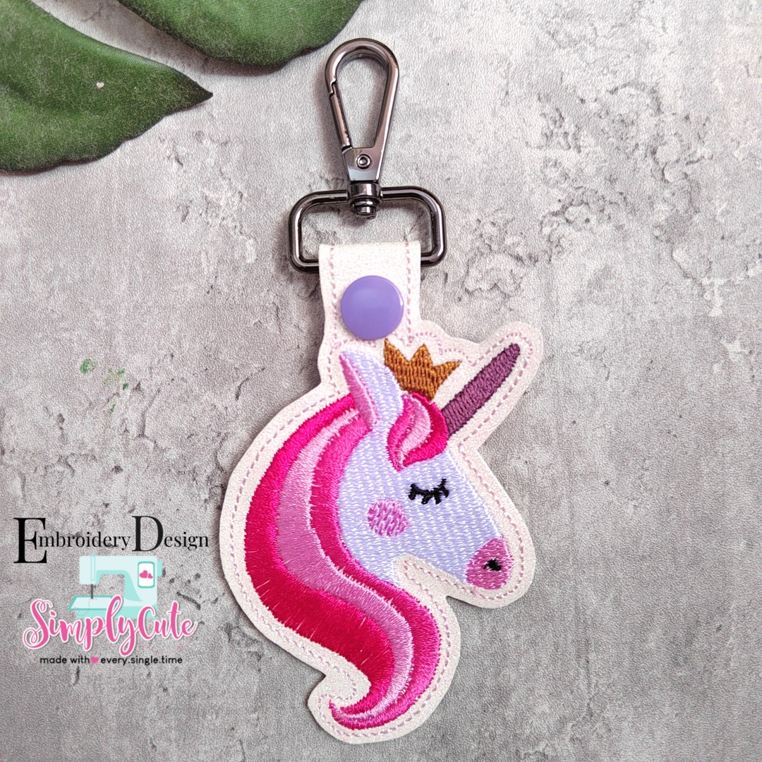 Unicorn Embroidery Designs, ITH Snap Tab Keychain Pink Unicorn - Etsy