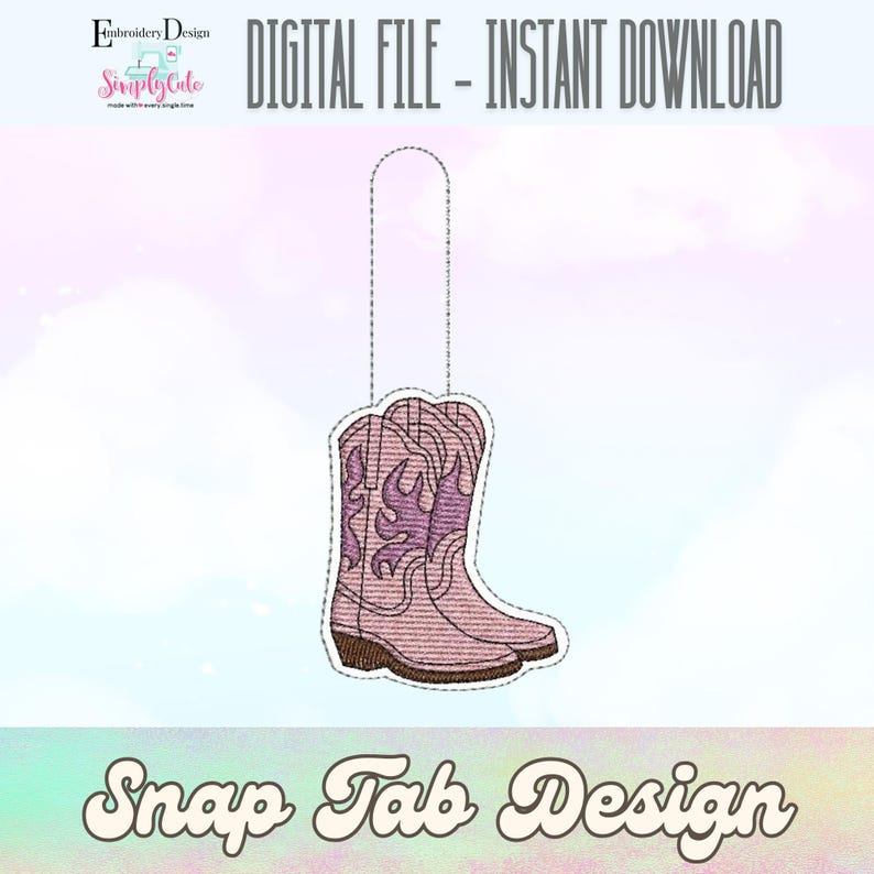 Cowgirl Boot ITH Embroidery Designs Snap Tab, Retro in the Hoop ...