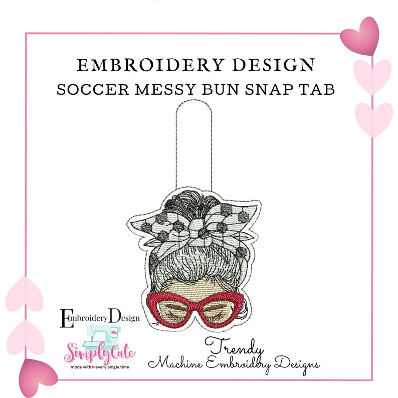 Soccer Messy Bun Mom Embroidery Designs, ITH Snap Tab Key Fob ...