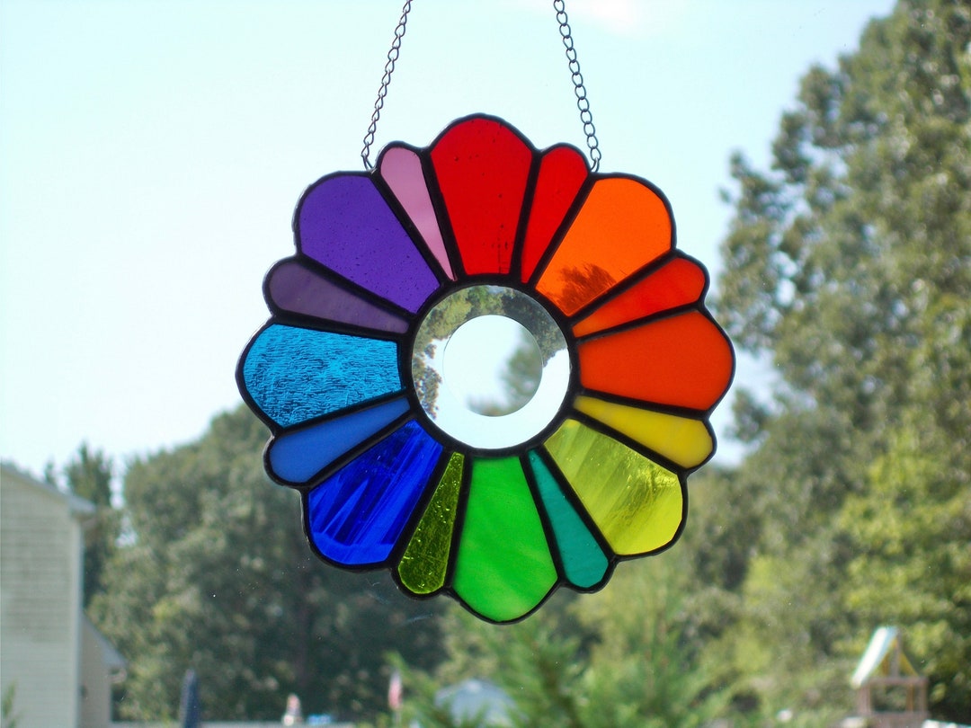 Stained Glass Color Wheel/rainbow Flower Suncatcher Showcases 16 Colors ...