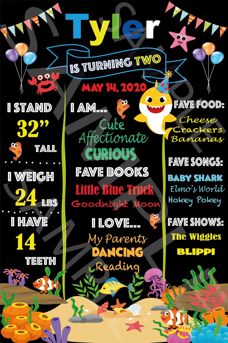 Shark Ocean Under the Sea Baby Birthday Digital Chalkboard - Etsy