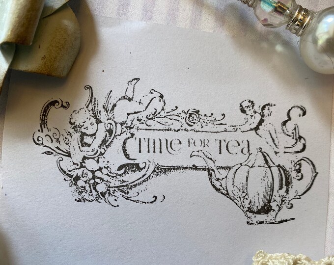 Vintage Style "tea With Angels" Time for Tea Rubber Stamp Static Cling ...