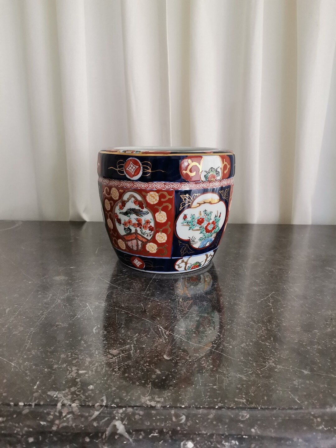 Vintage Gold Imari Porcelain Cachepot , Japanese Indoor Floral Planter ...