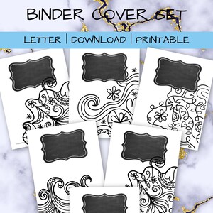 Doodle Black and White Printable Binder Cover Set Binder Cover, Spine ...