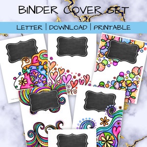 Doodle Colorful Print Printable Binder Cover Set, Binder Cover Spine ...