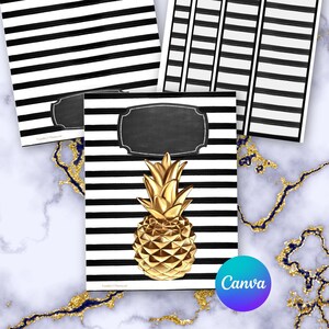 Black and White Gold Pineapple Printable Binder Cover Set, Cover Spine ...