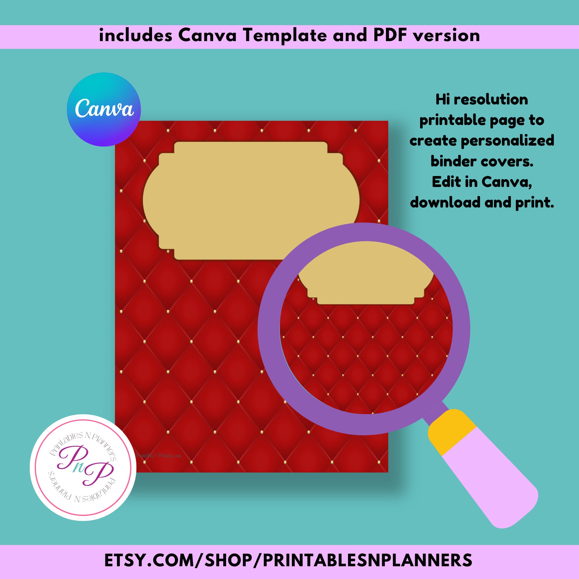 Quilted Jewel Elegant Printable Binder Covers, Download, Editable ...