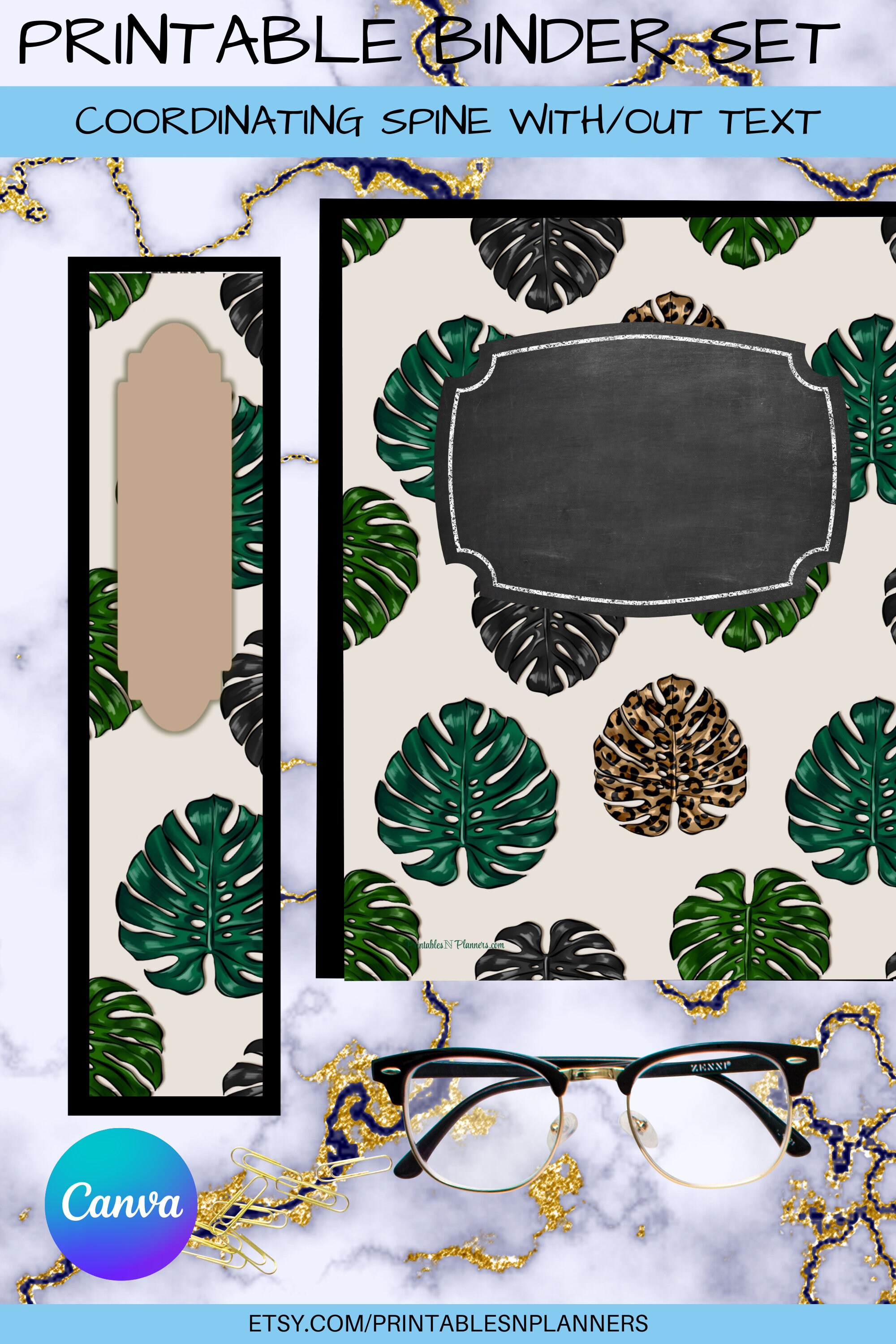 Tropical Print Printable Binder Cover Set Binder Cover Spine and Back ...