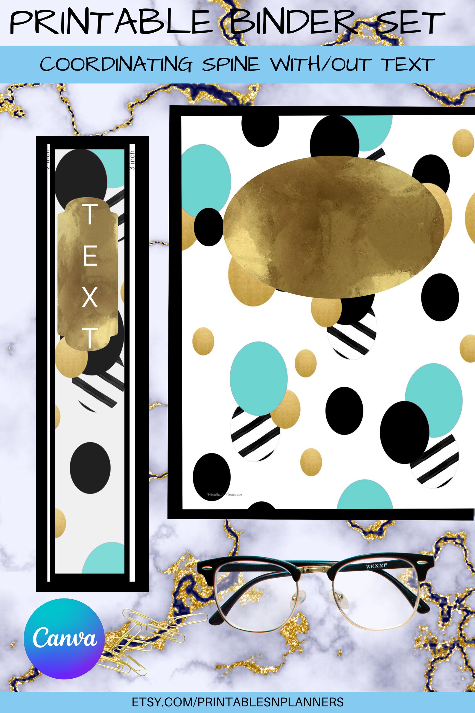 Gold Confetti Printable Binder Cover Set Spine and Back Cover Download ...