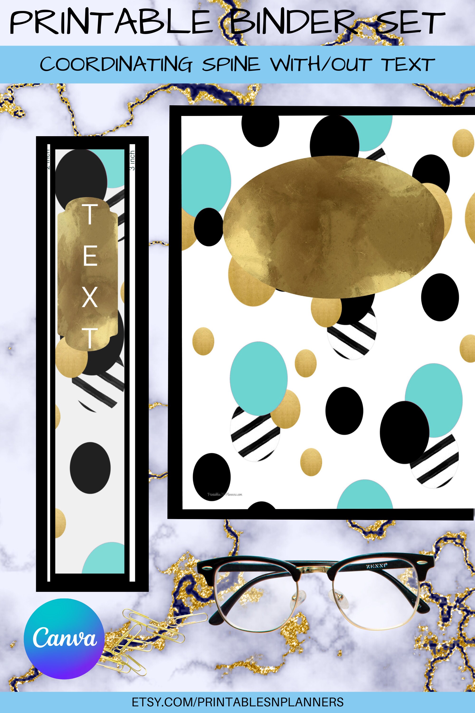 Gold Confetti Printable Binder Cover Set Spine and Back Cover Download ...