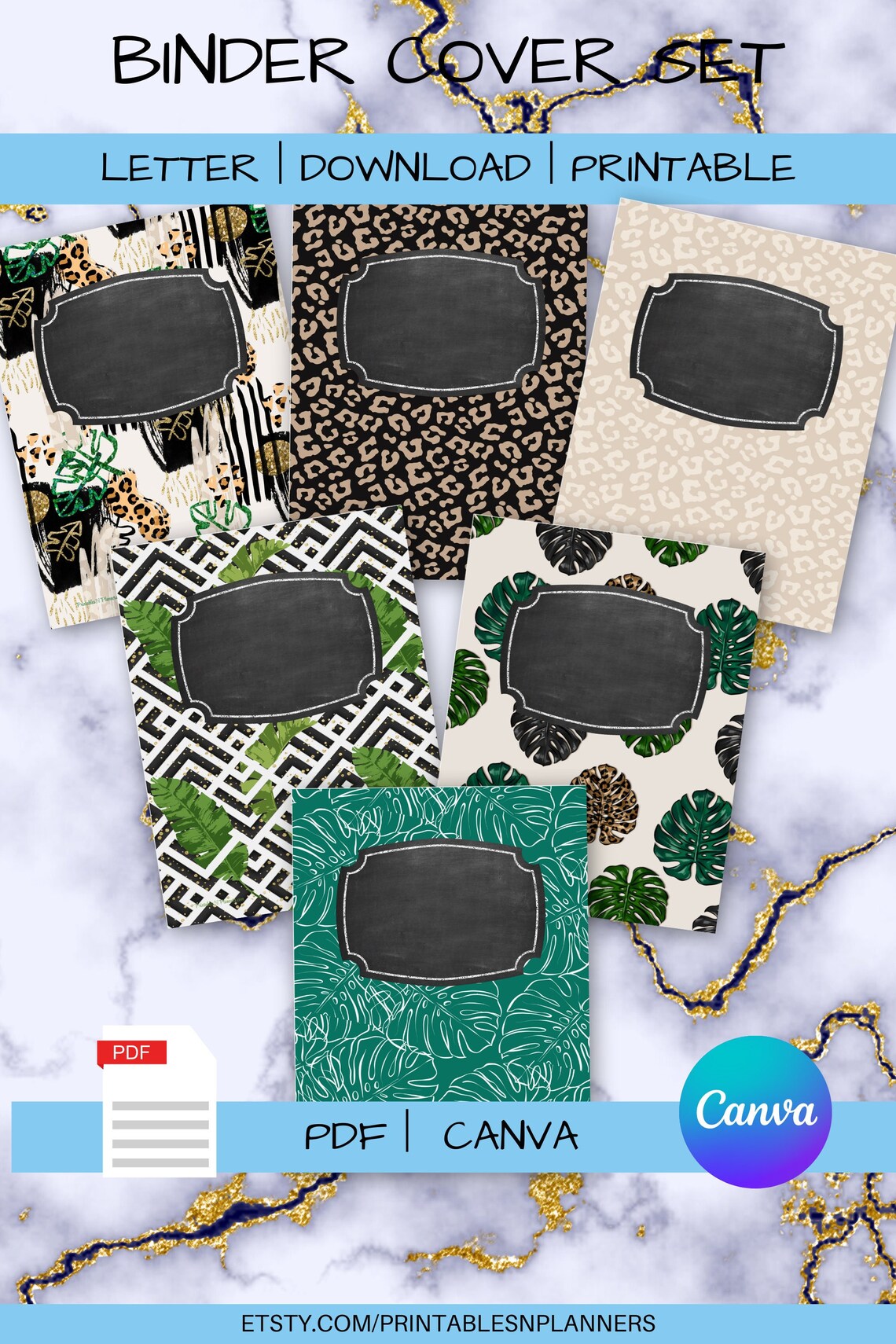 Tropical Print Printable Binder Cover Set Binder Cover Spine and Back ...