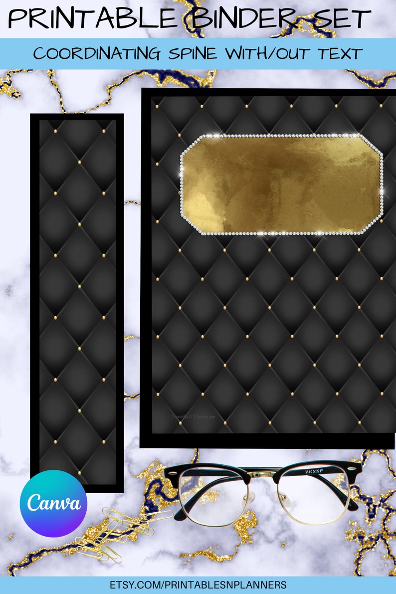 Black Elegant Printable Binder Cover Set, Binder Cover, Spine and Back ...