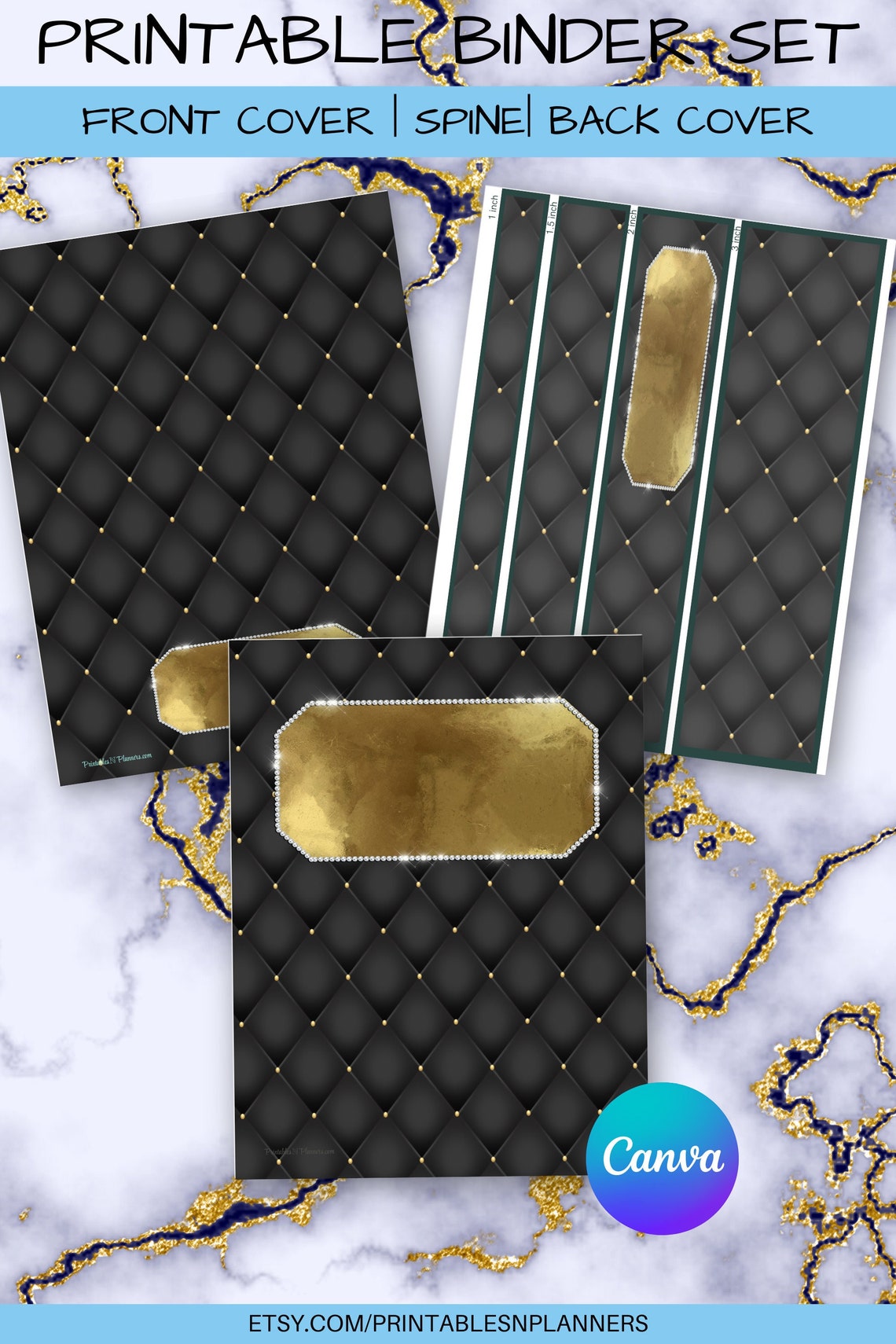 Black Elegant Printable Binder Cover Set, Binder Cover, Spine and Back ...