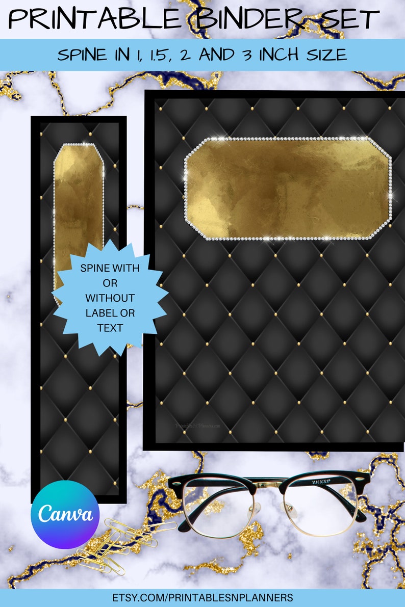 Black Elegant Printable Binder Cover Set, Binder Cover, Spine and Back ...