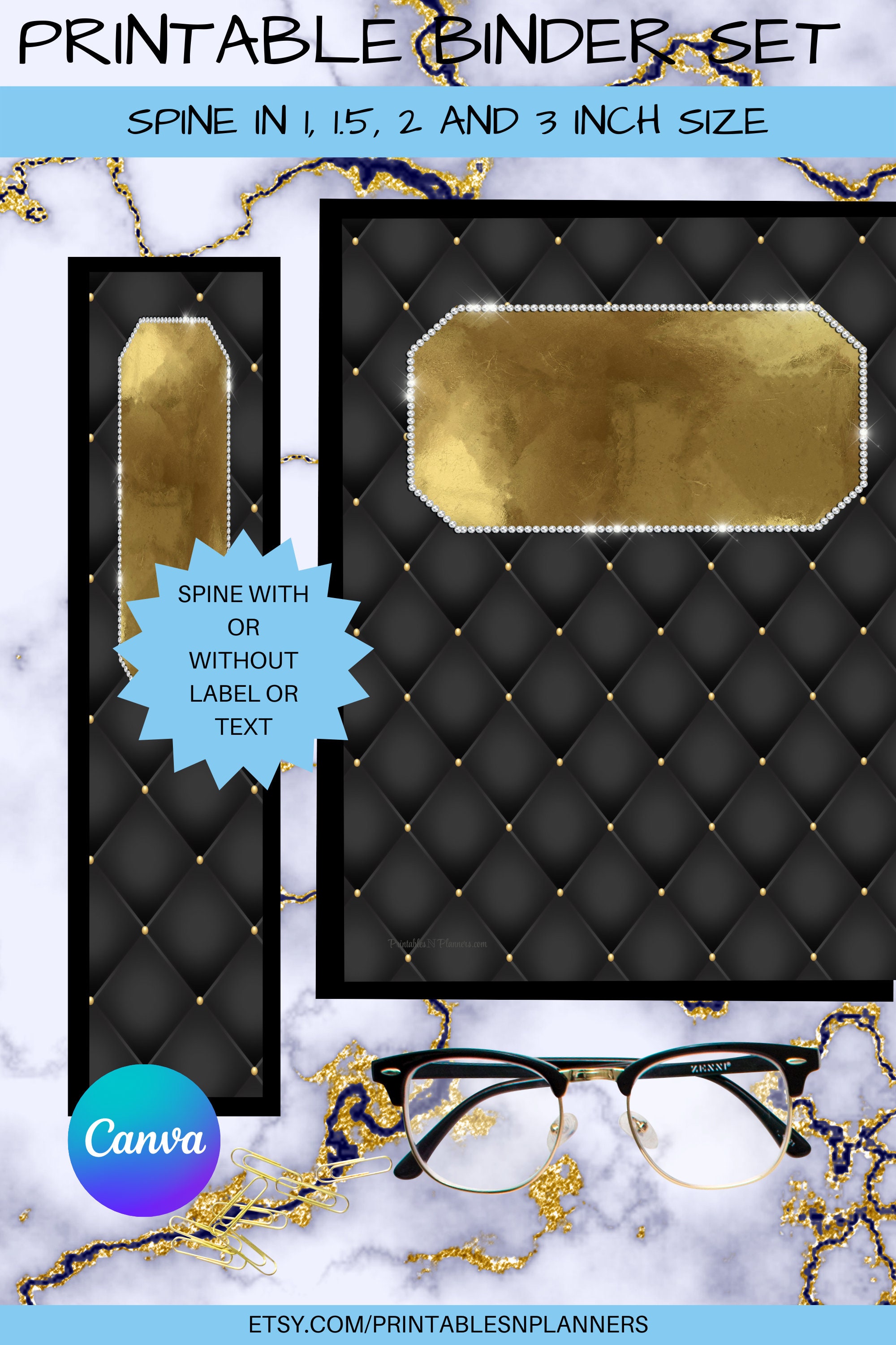 Black Elegant Printable Binder Cover Set, Binder Cover, Spine and Back ...