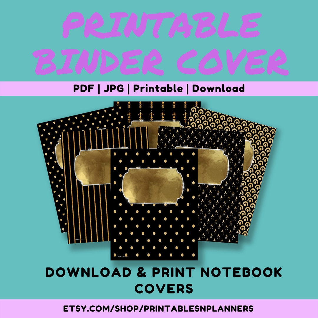 Black and Gold Printable Binder Covers, Editable, Pdf, Jpg, Instant ...