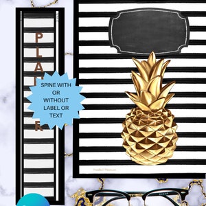 Black and White Gold Pineapple Printable Binder Cover Set, Cover Spine ...